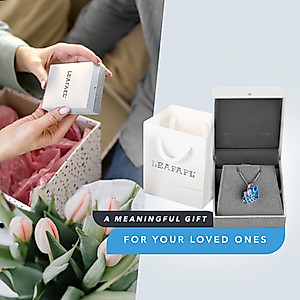 Leafael Wish Stone Pendant Necklace with Aquamarine Blue Birthstone Crystal for March and December, Silvertone, 18" + 2" Chain