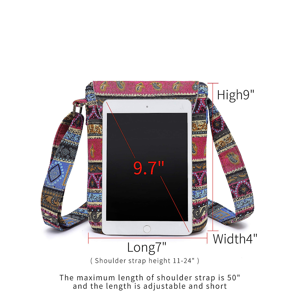 OPQRSTU Women's Retro Small Size Canvas Shoulder Bag Hippie Crossbody Handbag Casual Tote (Rose red)