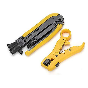 TLS.eagle F Compression Tool Coax Cable Crimper Kit, Adjustable RG6 RG59 RG11 75-5 75-7 Coaxial Cable Stripper with F Compression Connectors Pack of 10