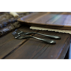 KNORK Original Stainless Steel Metal Utensils Titanium Coated Stainless Fork, 4 Piece Set, Matte Black