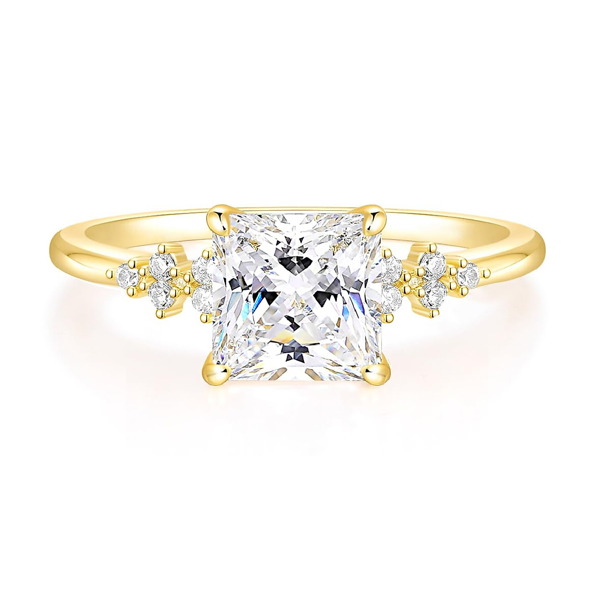 TIGRADE 2.5CT Engagement Ring for Women Princess Cut Cubic Zirconia Promise Ring 14K Gold Plated CZ Eternity Wedding Band Size 4-10,Gold, Size 6.5