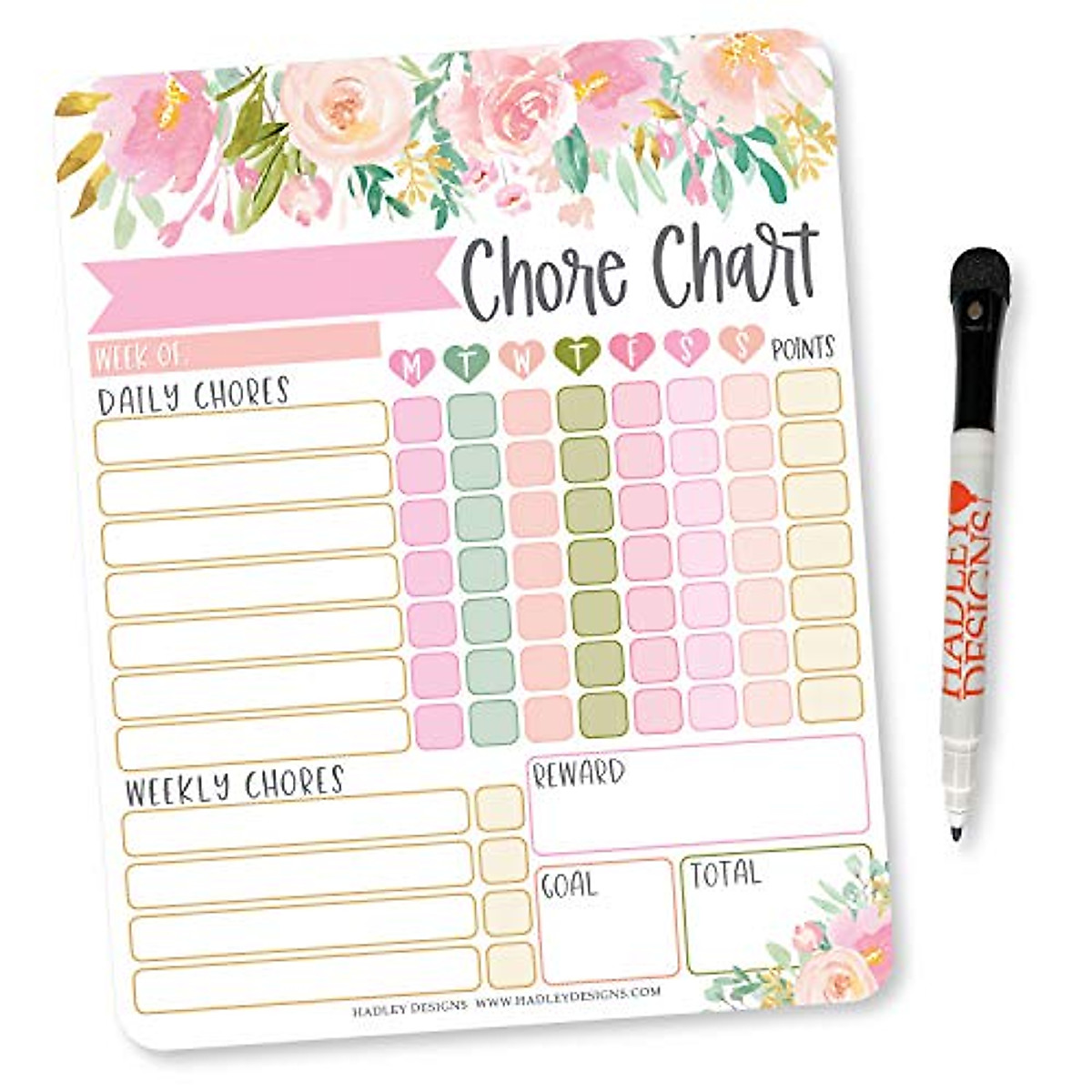 Fun Pink Floral Kids Chore Chart - Boost Responsibility
