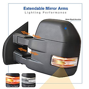 JZSUPER Towing Mirrors fit for Ford F150 Pickup Truck 2015 2016 2017 2019 2020 Black Housing with Power Heated Turn Signal Light Temperature Sensor 8-Pin Plug