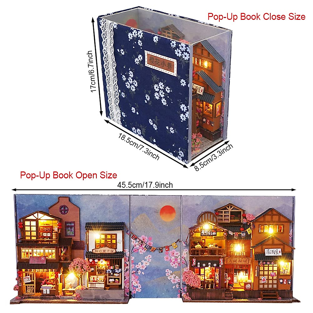 WYD Miniature Wooden Dollhouse Furniture Kit DIY 3D Puzzle Christmas Streetscape Building Model (Sakura Alley)