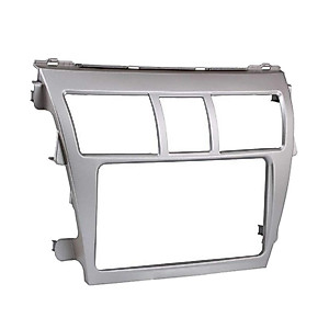 Mhakrl Silver Car Radio Fascia Panel for Toyota Vios Yaris Sedan Belta Radio Frame Radio Stereo Dash Installation Mount Trim Kit Face Plate Audio Panel DVD Navigation Panel Frame 2 Din