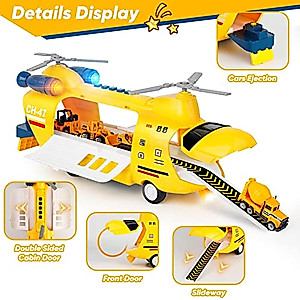 Airplane Toy with Construction Toy Cars Set, Transport Cargo Airplane with Lights and Sounds, 6 Mini Car Toys & 11 Road Signs, Toy Airplane Gifts for 3 4 5 6+ Years Old Kids Boys and Girls