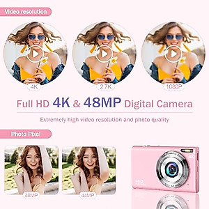 4K Digital Camera, 48MP Autofocus Vlogging Camera for YouTube Compact Camera for Photography with 16X Digital Zoom, 32GB SD Card, 2.8" IPS Screen, 2 Batteries and Battery Charger