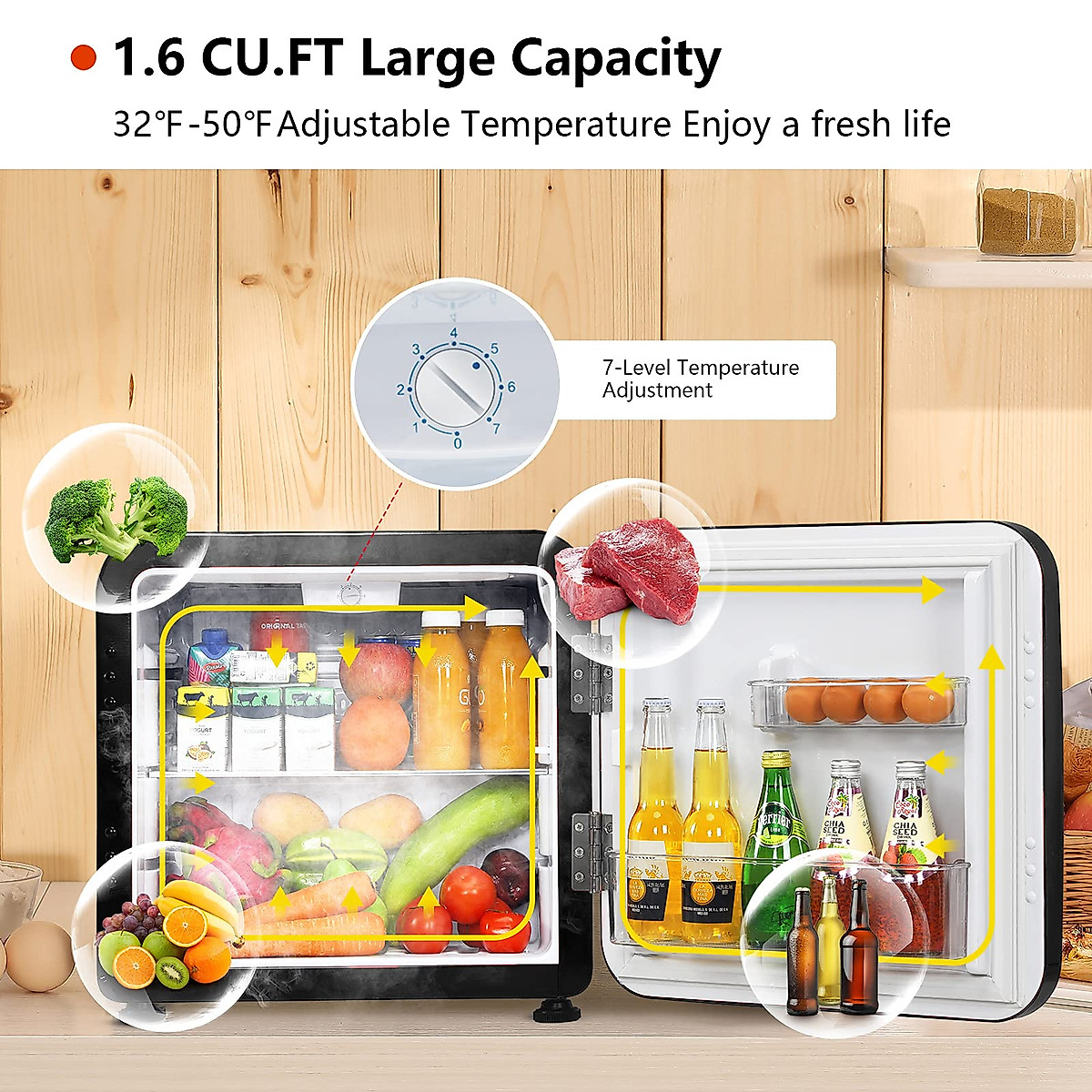 COSTWAY Compact Refrigerator, 1.6 cu ft. Single Door Small Fridge with Adjustable Temperature 32℉ to 50℉, Auto Defrost, Reversible Door, Removable Glass Shelves, Mini Fridge for Bedroom, Apartment (Black)
