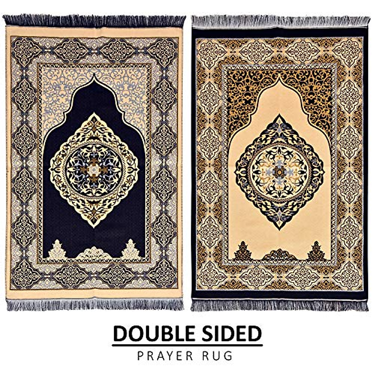POLAT Muslim Prayer Rug in Kaaba Design Gift Box - Double Sided Prayer Mat Muslim for Men and Women - Perfect Ramadan Gifts - Special Turkish Design Portable Prayer Mat and Prayer Beads 99 (KaabaBox)