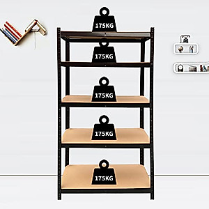 5 Tier Heavy Duty Steel Rack Shelving Garage Storage Organizer Shelves 71" Hx36 Wx16 D (Black)