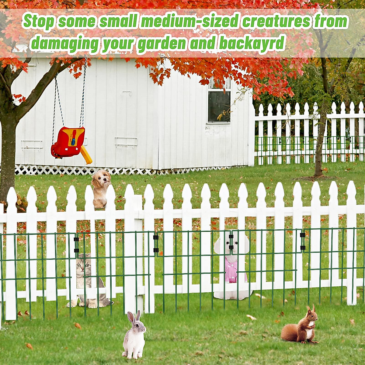 YALINKA 10Pcs Green Decorative Garden No Dig Fence, Rustproof Metal Wire Fencing Border Animal Barrier for Dog Pet Rabbits, Fencing Flower Edging for Yard Landscape Patio Outdoor Decor, T Shape