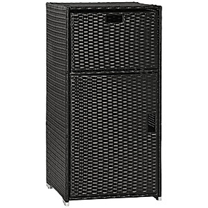 Outsunny Outdoor Towel Rack & Pool Toy Cabinet/Hot Tub Accessory Storage, Waterproof PE Rattan Cabinet & Basket Drawer for Indoor, Swimming Pool, Spa, 24"x24"x47", Dark Brown