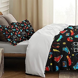 Duvet Cover Queen Size, 80S Cool Cute Retro Bedding Set with Zipper Closure for Kids and Adults, Red Neon Colorful Comforter Cover with 2 Pillow Shams for Bedroom Bed Decor