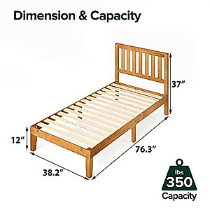 ZINUS Alexia Wood Platform Bed Frame with headboard / Solid Wood Foundation with Wood Slat Support / No Box Spring Needed / Easy Assembly, Rustic Pine, Twin