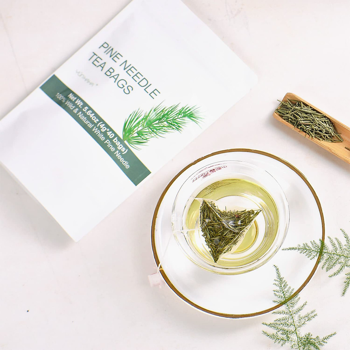 Wild Dried White Pine Needle Tea- 40 bags, 4g/bag- 100% Natural Pure Pine Needles Herbal Tea - Caffeine free- Cut & Sifted- Non-GMO - Immune Support