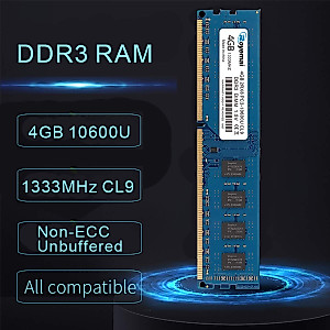 PC3-10600U 8GB Kit (2X4GB) DDR3 10600 1333MHz PC3-10600 4GB 2Rx8 240-pin Dimm CL9 1.5V Desktop RAM Memory Module