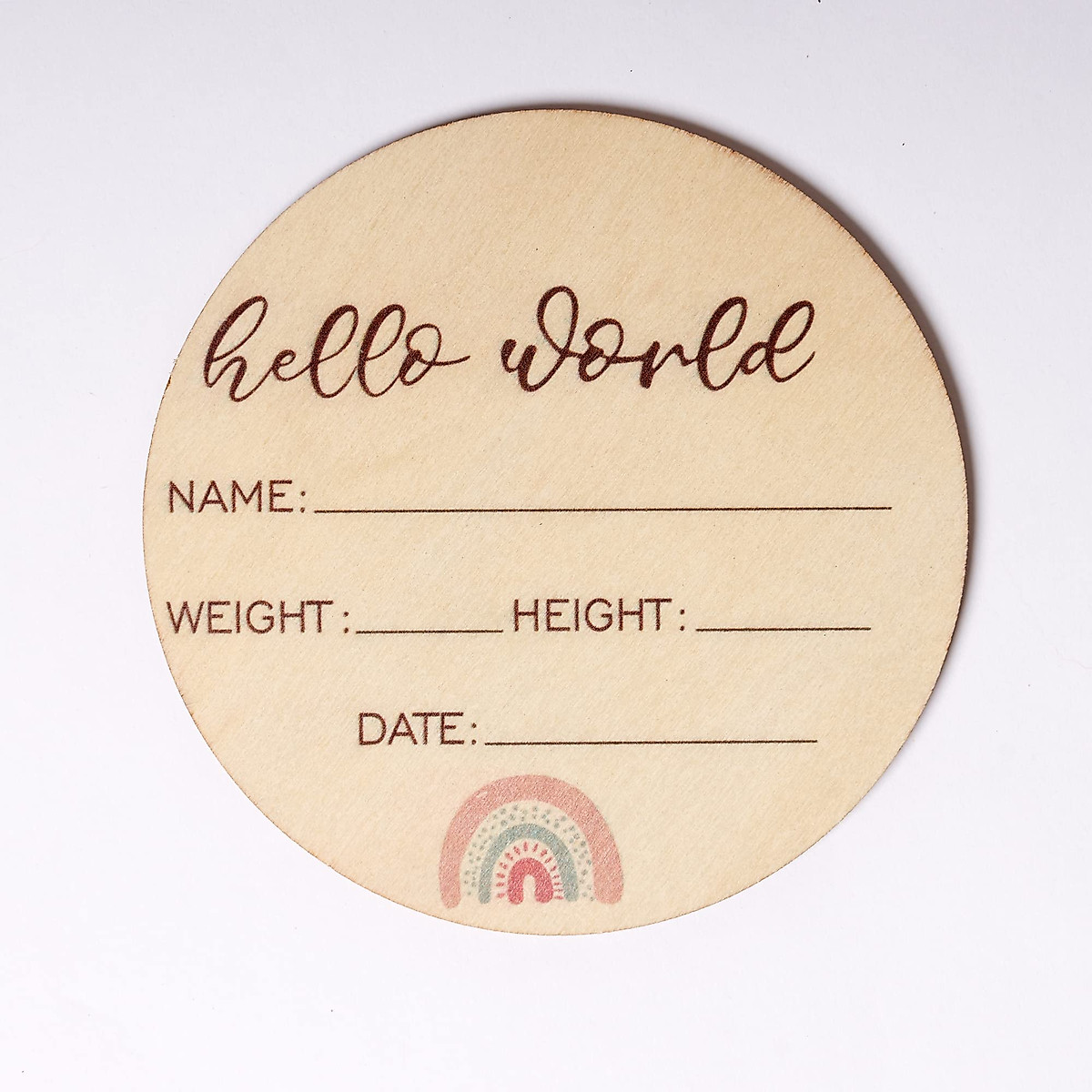 Baby Months Signs - Set of 14 Wooden Double Sided Baby Milestone Cards Including a Special Hello World Disc - Take a Picture and Celebrate Each Baby Age Milestone with These Milestone Wooden Circles