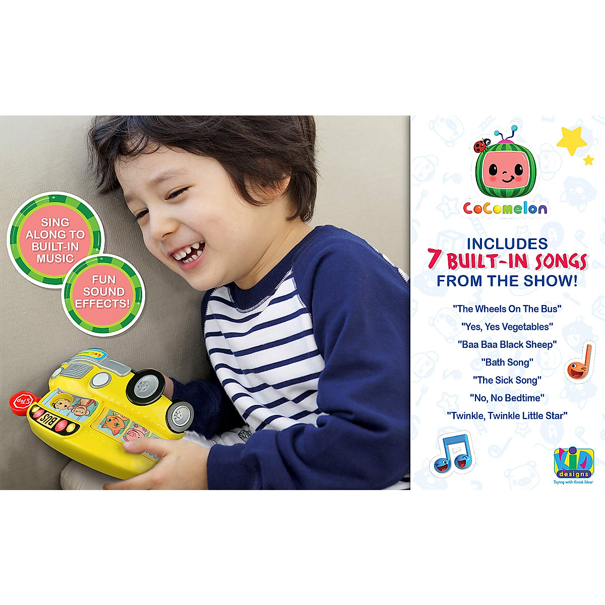 Cocomelon Musical Bus for Kids - Yellow School Bus with Built-in Cocomelon Songs and Sound Effects Fun Musical Cocomelon Toy for Cocomelon Merchandise Fans Bus Toy for Toddlers with Flashing Light