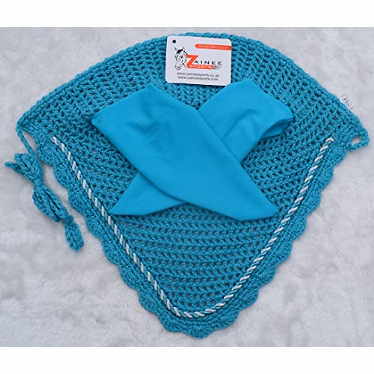Zainee Sports Horse Ear Bonnet Ear Net Hat Fly Bonnet Hood Mask Fly Veil Full Hand Made Cotton (Horse/Full, Teal)