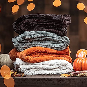 Chanasya Fuzzy Faux Fur Rectangular Embossed Throw Blanket - Super Soft and Warm Lightweight Reversible Sherpa for Couch, Home, Living Room, and Bedroom Décor (50x65 Inches) Orange