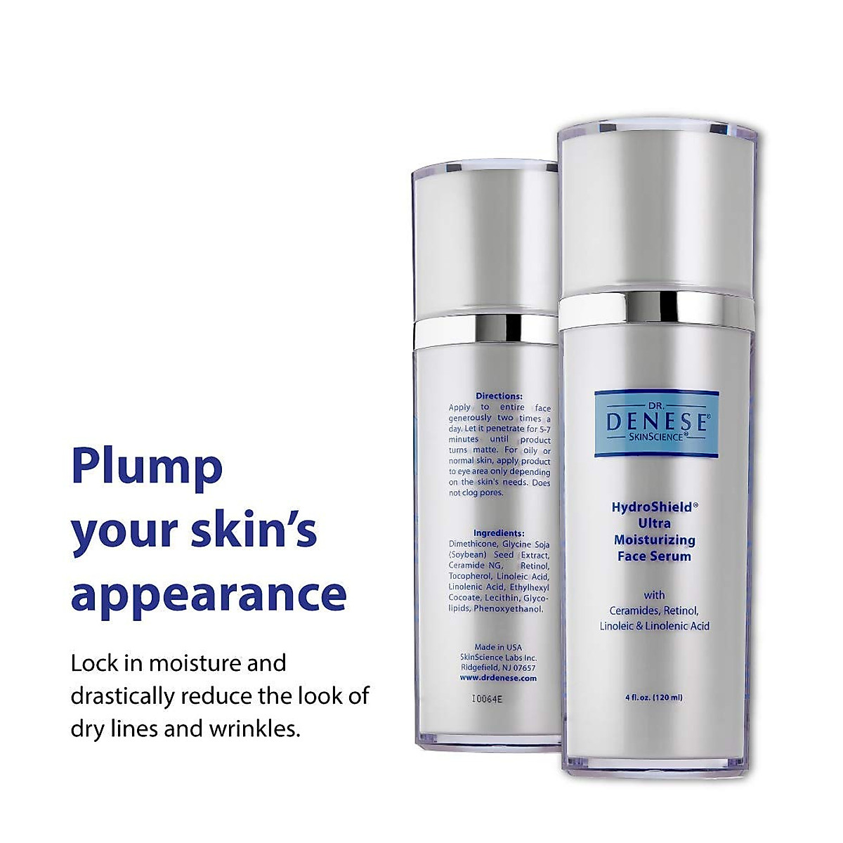 Dr. Denese SkinScience HydroShield Ultra Moisturizing Face Serum Locks In Moisture with Retinol & Ceramides - Reduce Appearance of Wrinkles, Increased Hydration & Tightness - Cruelty-Free - 4oz