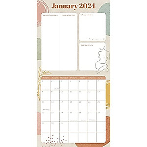 2024 Square Wall Calendar - Wellness Planner 12 x 12 Inch Monthly View, 16-Month, Art Theme, Includes 180 Reminder Stickers
