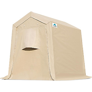 ADVANCE OUTDOOR 6x8 ft Outdoor Portable Storage Shelter Shed with 2 Roll up Zipper Doors & Vents Carport for Motorcycle Waterproof and UV Resistant Anti-Snow Portable Garage Kit Tent, Beige