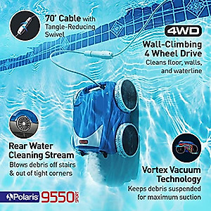 Polaris 9550 Sport Robotic Pool Cleaner, Automatic Vacuum for InGround Pools up to 60ft, 70ft Swivel Cable, Remote Control, Wall Climbing Vac w/ Strong Suction & Easy Access Debris Canister