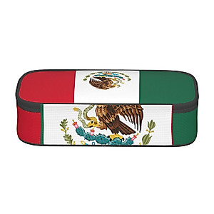 QASNLU Flag of Mexico print Compartment pencil case,Big Capacity Zipper Cases Office Stationery Makeup Bag,, Black