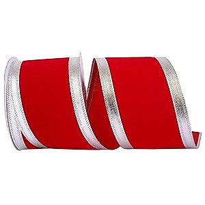 Reliant Ribbon 99800W-979-10H Velvet Dynasty Wired Edge, Red/Silver, 4 Inch, 20 Yards
