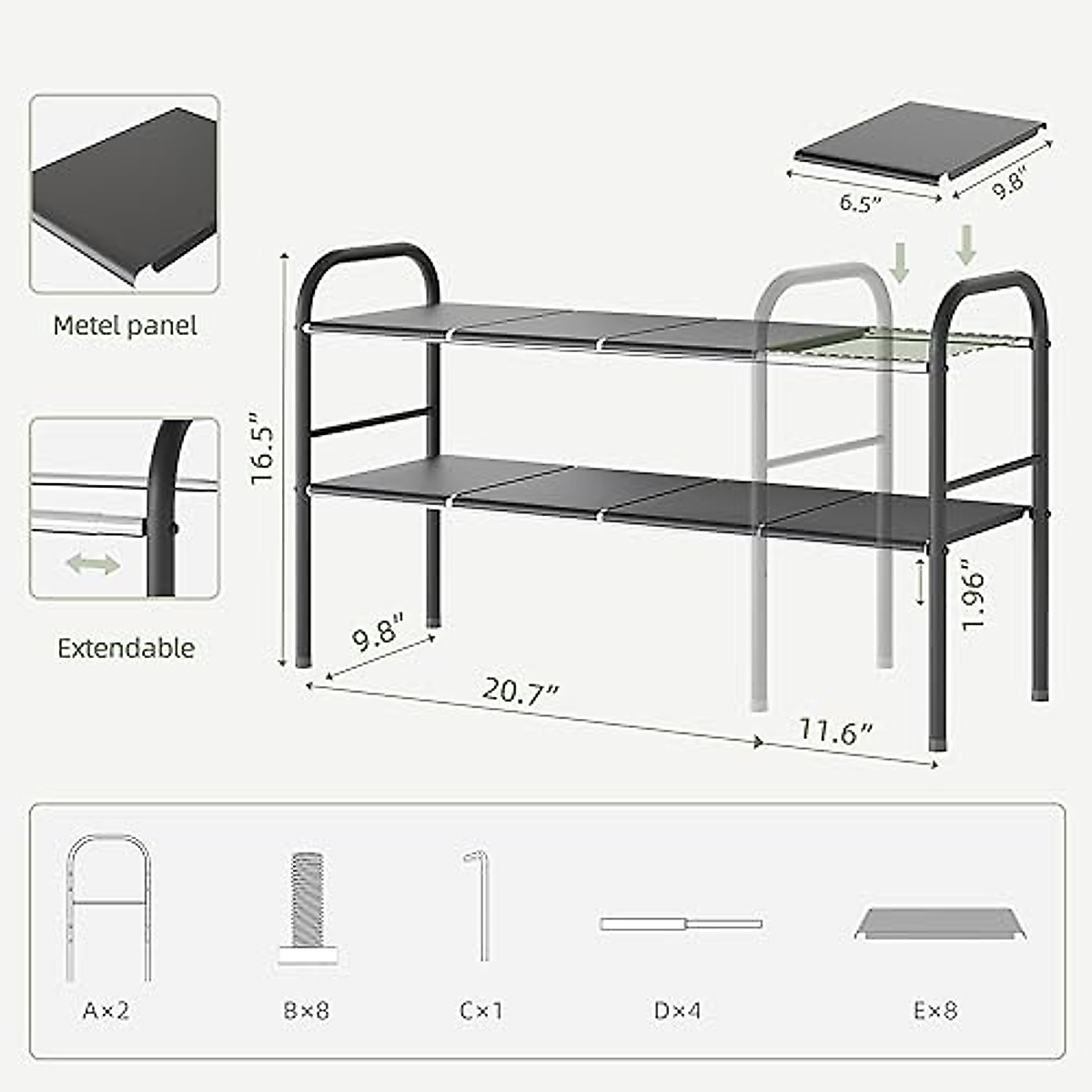 NETEL Under Sink Organizer,Expandable Cabinet Shelf Organizer 2 Tier Under Storage Rack with Removable Panels,Multi-Use for Under Kitchen Bathroom Sink Organizers and Storage