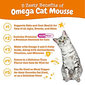Zesty Paws Omega Cat Mousse Squeezable Cat Treats - with Seaweed, Omega Fatty Acids, Antioxidants Vitamins & Minerals - Skin & Coat Support for Cats - Tuna Fish Flavor - 18 Count
