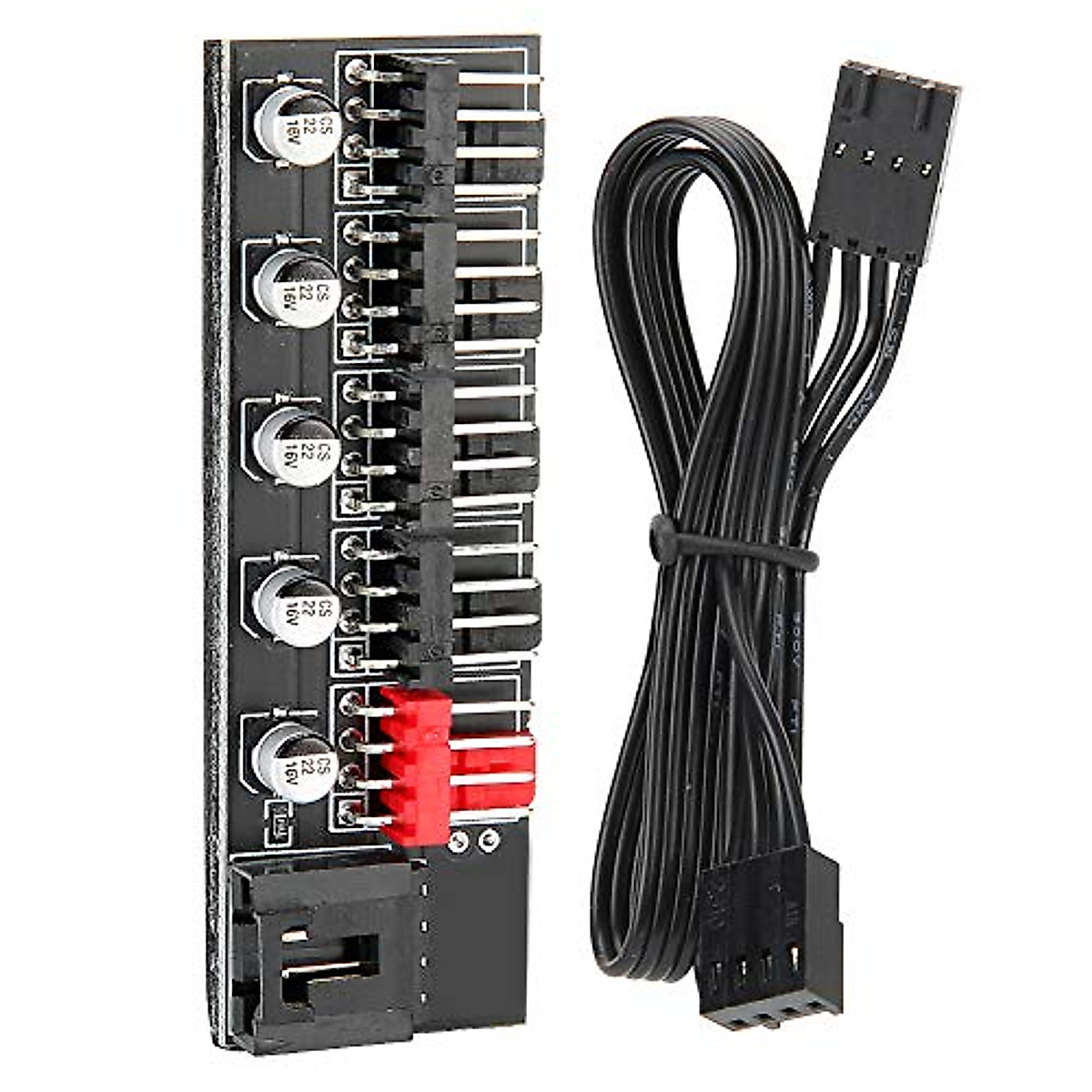 Wider Wiring Expand The 4‑pin Interface 4Pin Fan Hub, 1 to 5 Hub for CPU Motherboard Fan + Capacitor