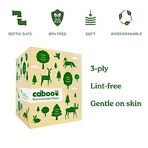 Caboo Tree Free Bamboo Facial Tissue Paper, Eco Friendly Hypoallergenic Tissue Box with 60 Sheets Per Cube, Total of 6 Cubes, 360 Total Tissues