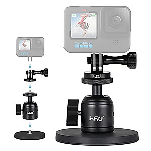 HSU Magnetic Camera Mount Base Kit with Mini Ball Head for GoPro, with Aluminum 1/4"-20 GoPro Tripod Mount Compatible with GoPro Hero 11/10/9/8/7/6/5 Insta360/ Osmo Action/DSLR Camera (3.5” Base)