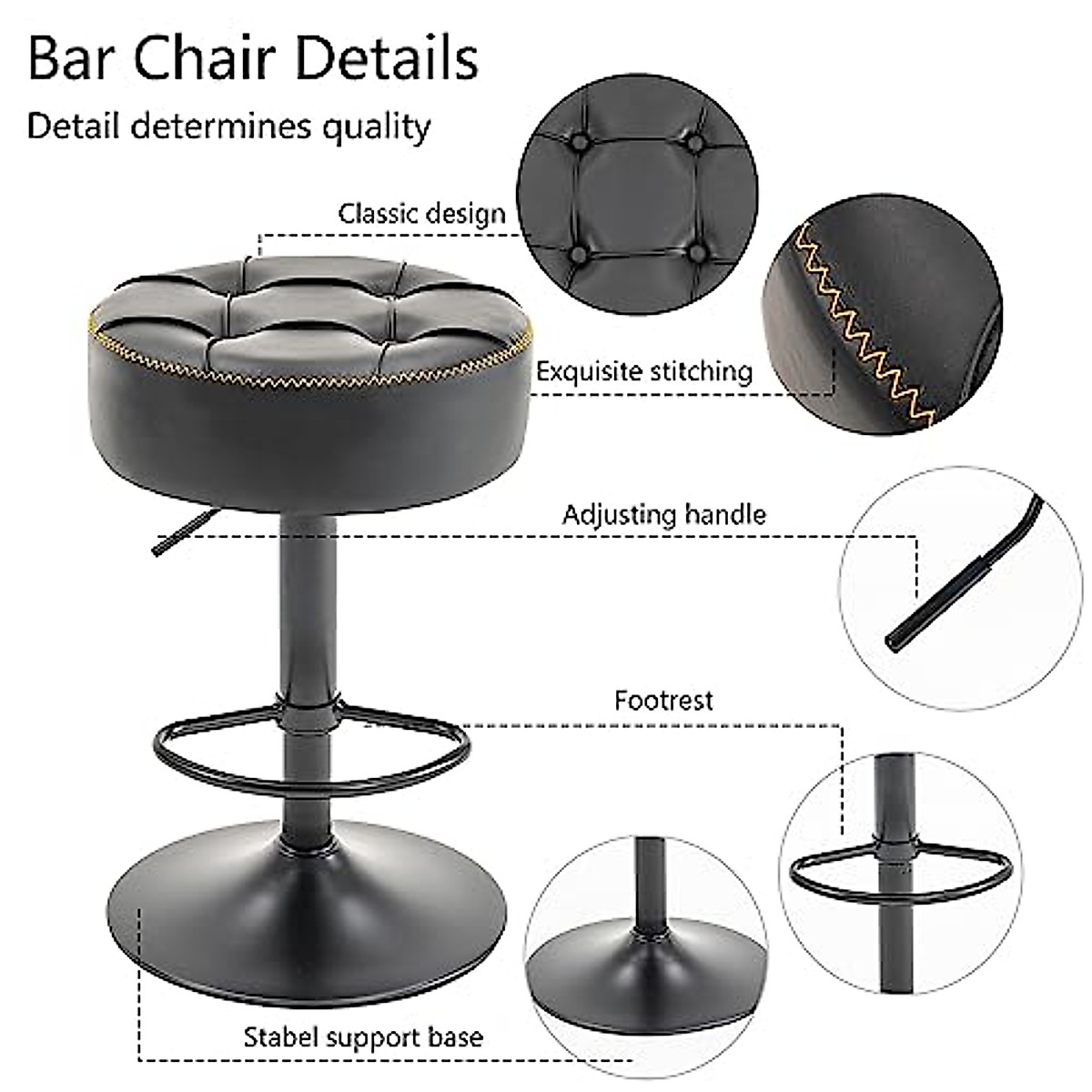 Purgreen Modern Adjustable Height Swivel Circular Bar Stools,360°Counter Height Swivel Chair,Comfortable Faux Leather Seat,Ideal for Home Kitchen Island Living Room and Bar Space