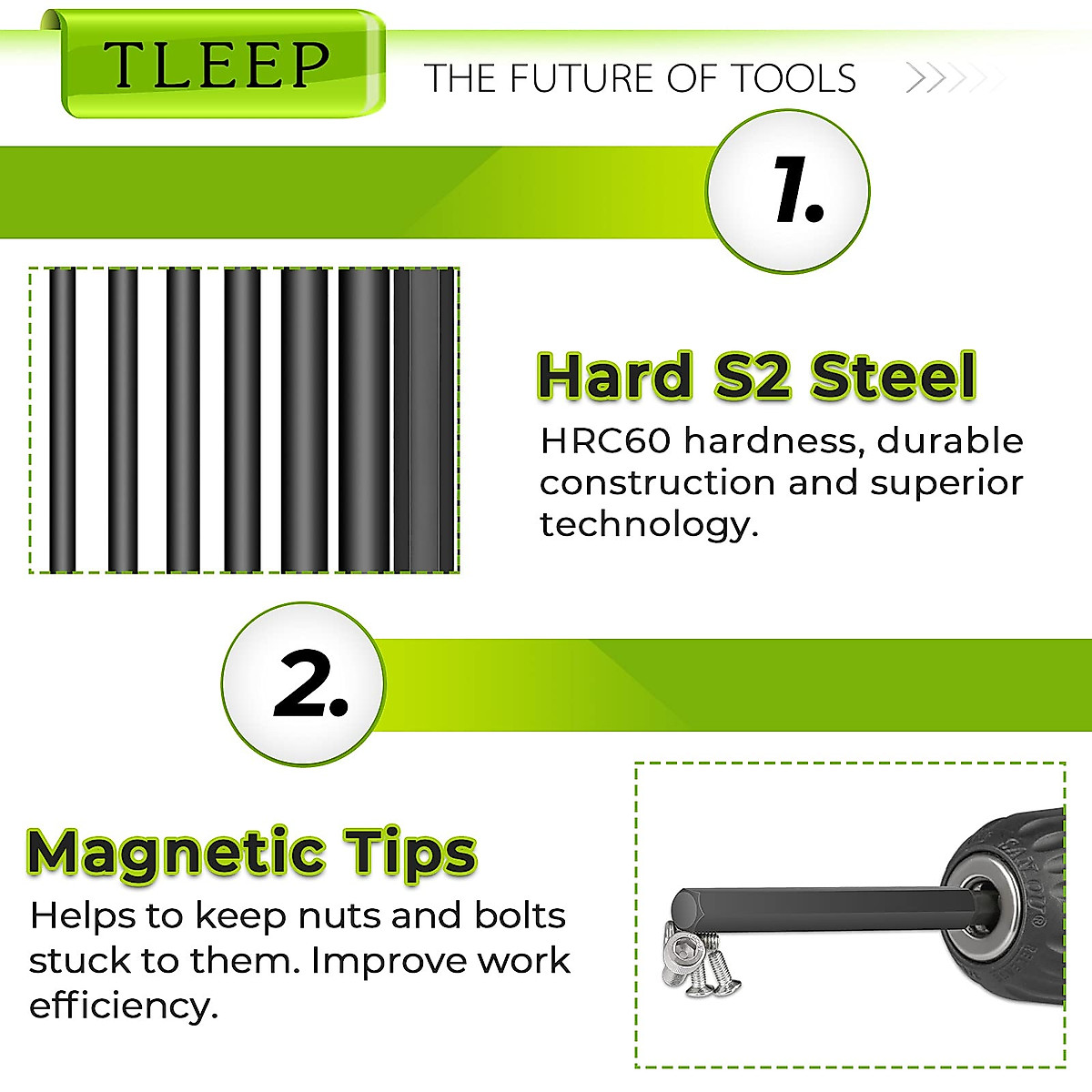 TLEEP 20 x Magnetic Power Nut Driver Set for Impact Drill, Extended 1/4" Hex Head Drill Bit Set SAE & Metric, 10 x 1/4 Inch Hex Head Allen Wrench Drill Bits Long 100MM, Metric 1.5mm to 12mm