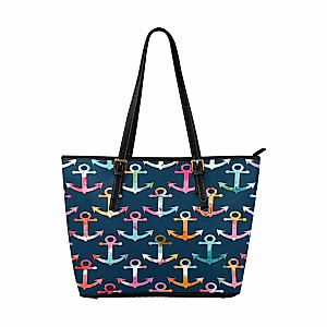 InterestPrint Pattern With Anchor Purses and Handbags for Women Leather Top Handle Shoulder Handbags with Zipper