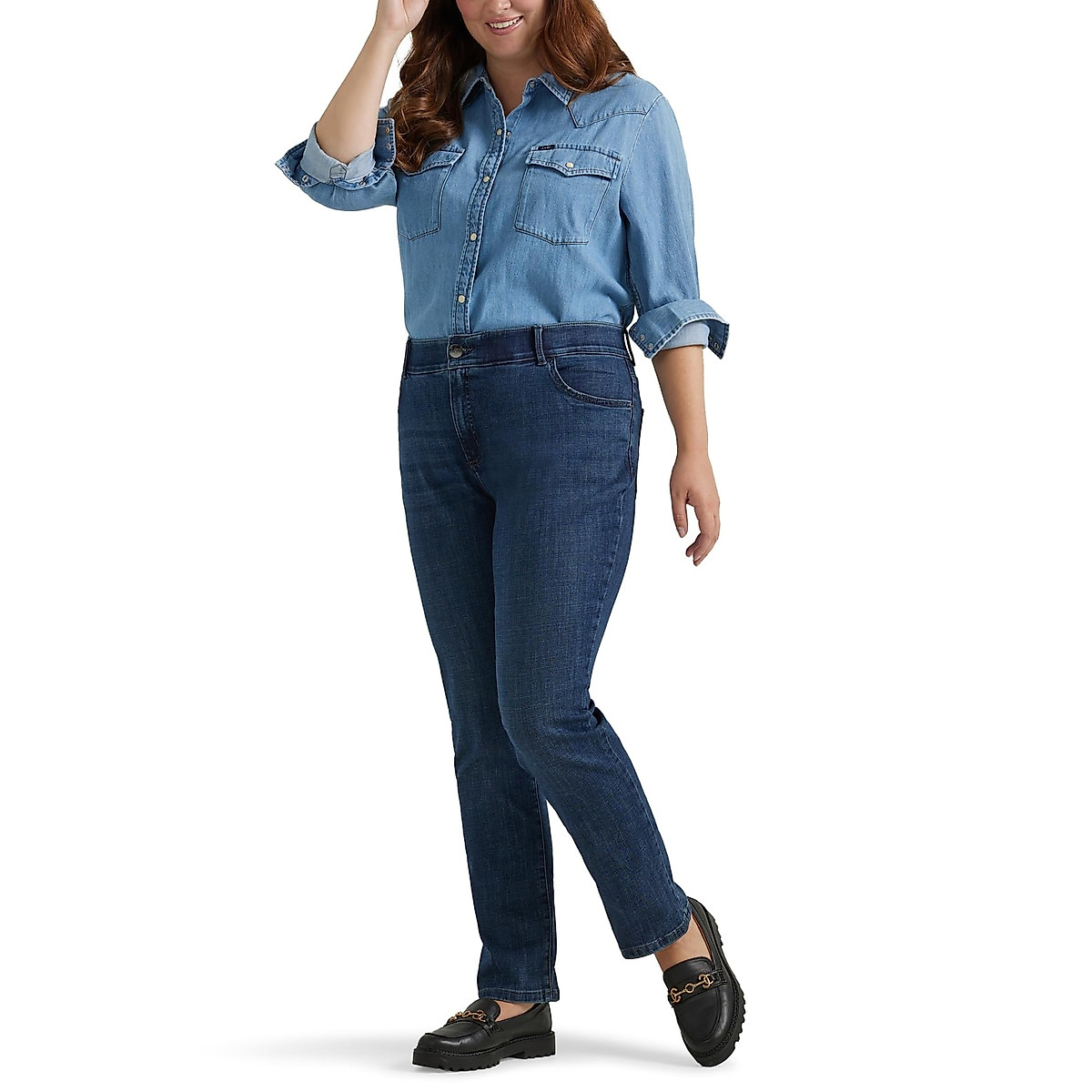 Lee Women's Plus Size Ultra Lux Comfort with Flex Motion Straight Leg Jean Royal Chakra 20W Long