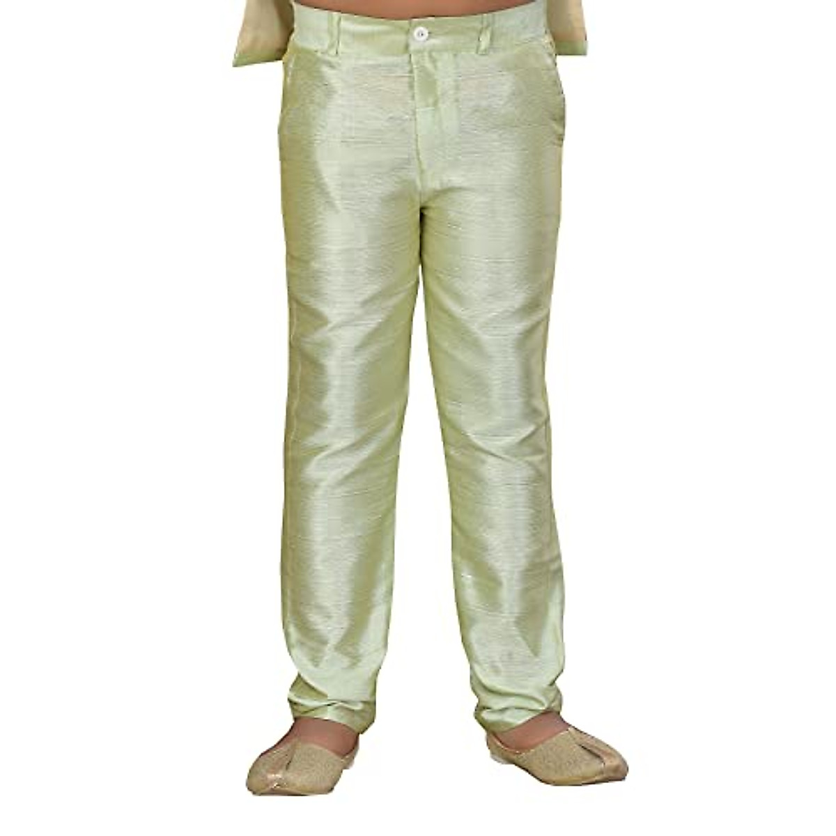 AHHAAAA Kids Ethnic Banarasi Silk Waistcoat Kurta Pajama Set for Boys Green