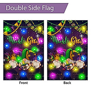 Mardi Gras Lighted Garden Flag Double Sided Masquerade Beads Yard Flag Fleur De Lis Carnival House Flag Vertical Holiday Decorative Yard Flag for Mardi Gras Yard Outdoor Decoration, 12 X 18 Inch