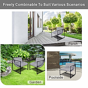 Patio Dining Chairs, Outdoor Patio Furniture Set Armchair with Chair Cushions Seatback All Weather Metal Patio Furniture Iron Frame for Patio Deck Garden Yard Balcony Living Room Porch Poolside