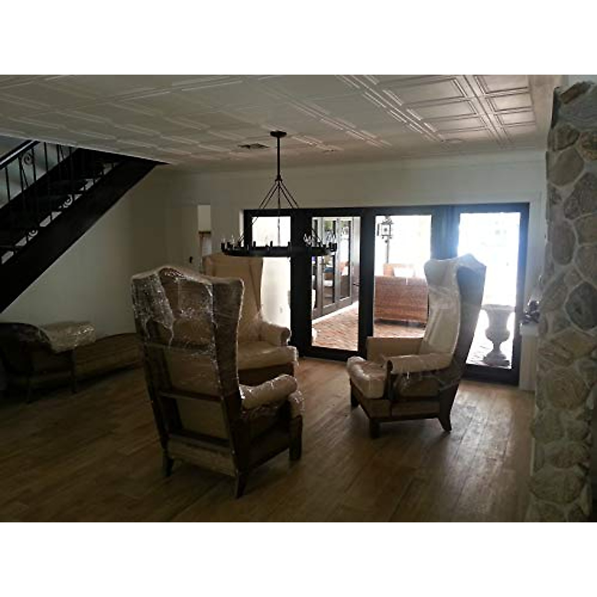 A La Maison Ceilings R24 Line Art Foam Glue-up Ceiling Tile (21.6 sq. ft./Case), Pack of 8, Plain White