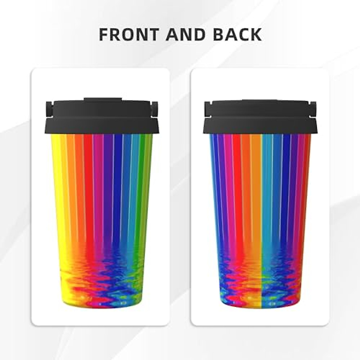 WANGZHAO Rainbow Striped Print Double Wall Stainless Steel Vacuum Insulated Tumbler Cup Home Thermal Cup