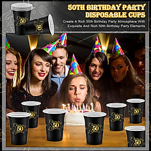 Mifoci 100 Pack Cheers to 40 50 60 70 Years Birthday Cups 16 oz Disposable Party Cups Decorations for Birthday Party Favors Men Women Wedding Anniversary Supplies(50th)