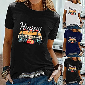 wodceeke Women's Landscape Print Loose T-shirt Short Sleeve Round Neck Basic Tee Summer Vacation Casual Blouse Tops (White, S)