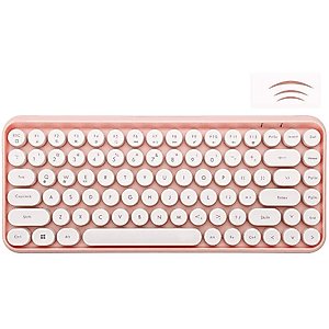 FELICON Wireless Bluetooth Keyboard, Mini Portable 84-Key Typewriter Retro Round Keycaps Keyboard,Compatible with Android, Windows, PC, Tablet-Dark, Perfer for Home and Office Keyboards(Pink)