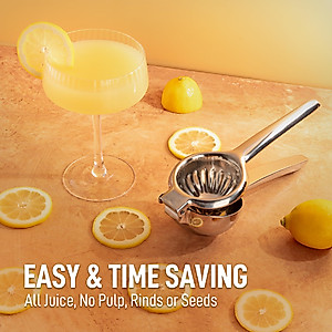 Zulay Lemon Squeezer Stainless Steel with Premium Heavy Duty Solid Metal Squeezer Bowl and Food Grade Silicone Handles - Large Manual Citrus Press Juicer and Lime Squeezer Stainless Steel