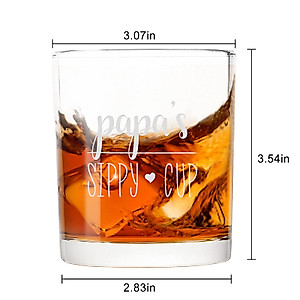Modwnfy Christmas Papa’s Sippy Cup Whiskey Glass, Xmas Father’s Old Fashioned Glass, 10 Oz Scotch Glass for Dad Father Papa New Dad Him Husband on Christmas Fathers Day Baby Shower Wedding Party