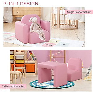 Qaba 2-in-1 Multifunctional Kids Sofa Convertible Table and Chair Set for Boys Girls, Pink
